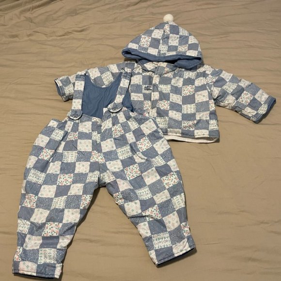 Jackets & Coats | Vintage Overalls And Jacket Set Padded Checkered Baby ...